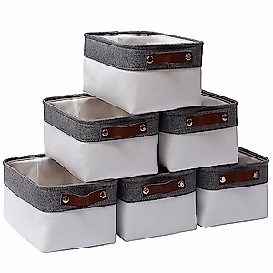FENQDOOU Storage Bins[6 Pack], Collapsible Fabric Storage Baskets with Handles for Cupboards, Wardrobe, Shelves, Bathroom, Clothes, Toys, Towel (11.8 x 7.8 x 5.9 inches, Gray/ White)