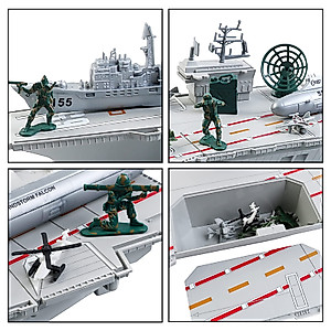deAO Aircraft Carrier Toy with Scale Model Warplanes Warships Military Vehicles Battleship Helicopter Planes Trucks Tank Army Men Toys for Kids Boys Girls 18 Inches