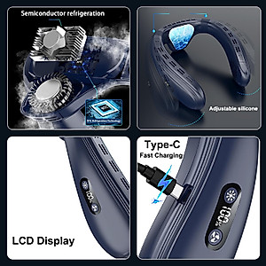 Neck Air Conditioner with Extra-large Cooling Plate, Portable Neck Fan 6000mAh Personal Cooling Travel Fan Innovative Back Air Outlet 3D Neck Cooler with LCD Display,3 Speeds/Refrigeration for Outdoor