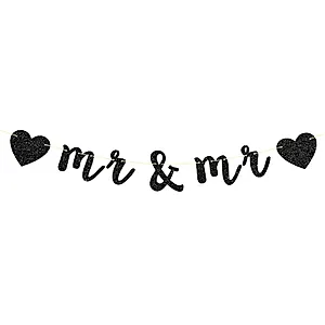 Mr＆Mr Banner, Gay Couple, Bridal Shower, Engagement, Gay Wedding Party Decorations, EnGAYged Sign, Black Glitter
