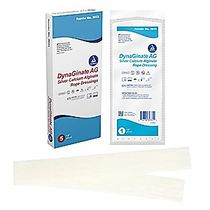 Dynarex DynaGinate AG Silver Calcium Alginate Rope Dressings - ¾"x12", Calcium Alginate Wound Dressing with Silver Ions, 1 Box of 5 DynaGinate AG Silver Calcium Alginate Rope Dressings - ¾"x12".