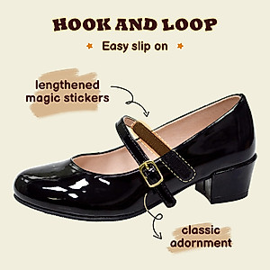 WIKENCY Girls Dress Shoes-Mary Jane Shoes for Girls, Princess Wedding Party Flower Girl School Shoes Low Heel Flats for Little/Big Kids Black 2 US Big Kid