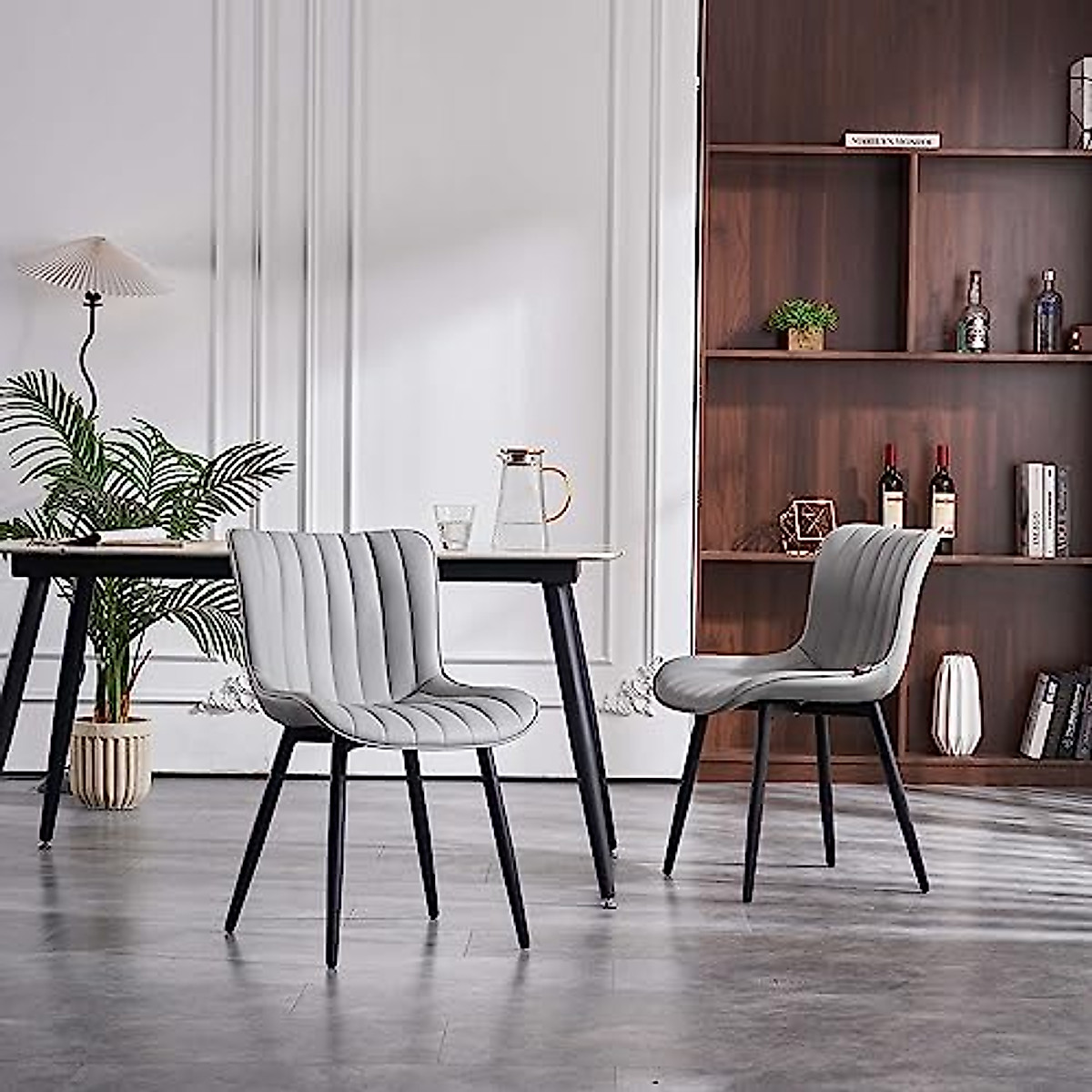YOUNIKE Dining Chairs Set of 2 Faux Leather Upholstered Cushioned with Ergonomic Back Metal Legs for Dining Room Bedroom Living Room Waiting Room Desk Chair, Grey, Loads 300 lbs
