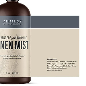 DRMTLGY Natural Lavender Linen and Room Spray. Pure Lavender Essential Oil and Chamomile Pillow Spray, Linen Mist, and Fabric Spray. Aromatherapy Spray