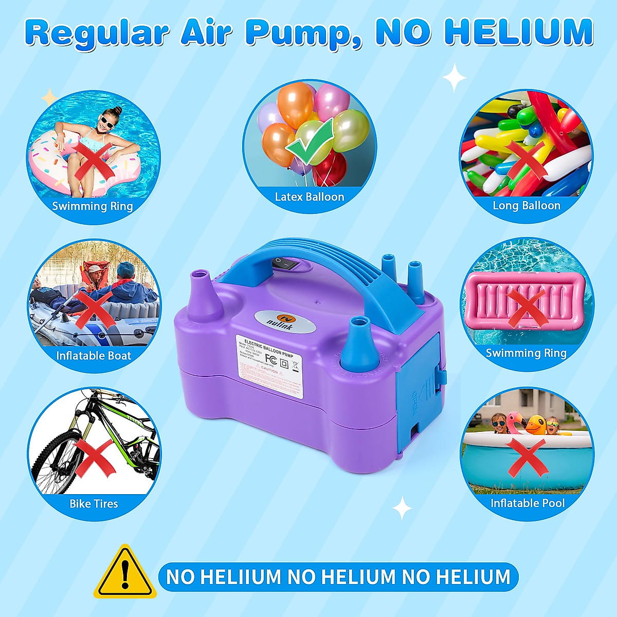 NuLink Electric Portable Dual Nozzle Balloon Blower Pump Inflation for Decoration, Party [110V~120V, 600W, Purple]