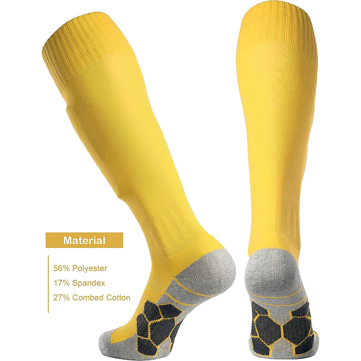 APTESOL Youth Soccer Socks Knee High Team Sport Cushion Sock Women Men Long Tube Cotton Athletic Compression Socks (3-Pair Yellow,X-Small)