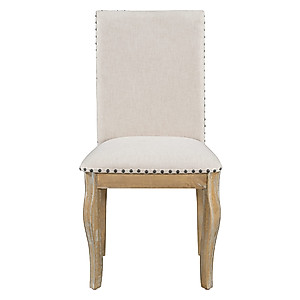 Merax Set of 4 Dining Chairs Wood Upholstered Fabirc Dining Room Chairs with Backrest, Nailhead and Curved Chair Legs for Dining Room, Living Room