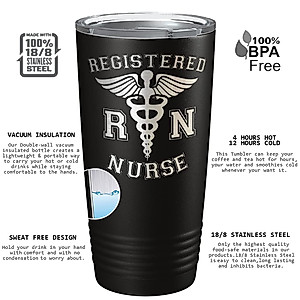 RN Registered Nurse Gift, Nursing School on Black 20 oz Stainless Steel Tumbler with Lid - Insulated Cup - Travel Mug