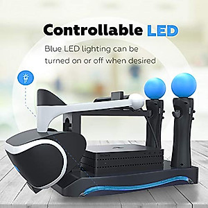 Skywin PSVR Stand - Charge, Showcase, and Display Your PS VR Headset and Processor - Compatible with Playstation PSVR - Showcase and Move Controller Charging Station