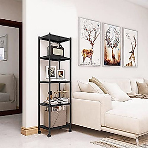 5-Tier Metal Rolling Cart Organizer with Wheels ，Adjustable Heavy Duty Free Standing Baker's Rack for Kitchens,Storage Tower for Pantry Laundry Bathroom Narrow Places