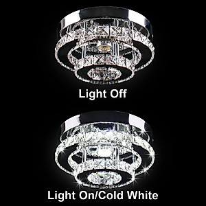 Cainjiazh Mini Chandelier LED Crystal Ceiling Light 2 Layers Flush Mount Ceiling Light Modern Chandelier Lighting for Hallway Staircase Kitchen Bathroom (Cool White)