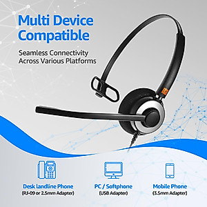 IPD IPH-160 Phone Headset with Noise Cancelling Microphone for Office and Call Center- Comapatible with Polycom VVX, Aastra,Avaya Digital, Nortel,Samsung,Mitel landline Phones.