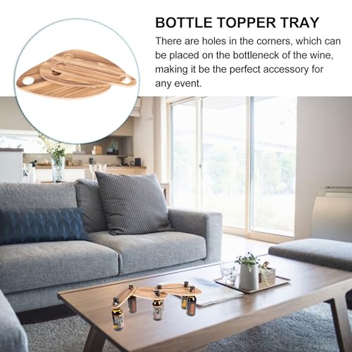 Hemoton 3Pcs Wine Bottle Topper Serving Tray Set Wooden Flat Wine Bottle Cheese Trays Picnic Charcuterie Board Floating Cheese Board Set Snack Holder Tray for Wedding Tea Coffee