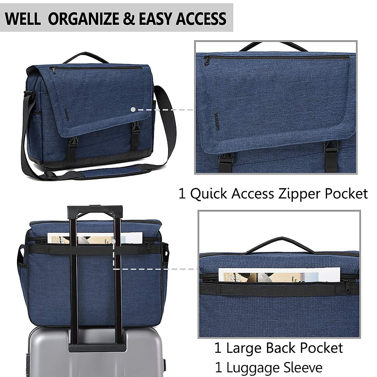 Messenger Bag for Men, Lightweight Water Resistant 15.6 Laptop Shoulder Bag for Business Office by Vonxury Blue