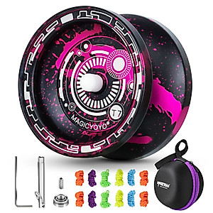 Yoyo T7 Responsive Yoyo for Kids, Aluminum Metal Beginner Yoyos with Narrow C Yoyo Bearing and Extra 5 Yoyo Strings + Yoyo Bag+ Yoyo Glove (Black&Pink Color)