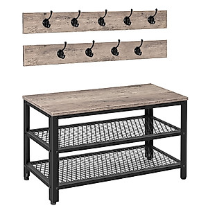 HOOBRO Hall Tree Entryway Storage Bench, Coat Rack Shoe Bench, Shoe Rack Organizer with Coat Hooks, 3-in-1 Design, Wooden Furniture with Metal Frame, Greige and Black BG17MT01