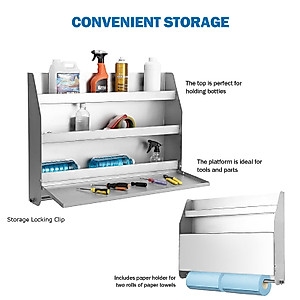 GarveeTech Work Station Storage Cabinet, 2 Shelf Rack Holder Caddy Tool Tray, Garage Enclosed, Automotive Mechanics Shop Storage Organizer 320 A Aluminum (Silver)
