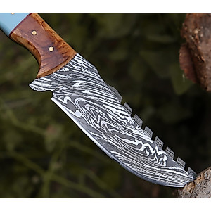 SHOKUNIN USA SavageTr Damascus Knives Custom Handmade Hunting Knife- Best Damascus Steel Blade Skinning Knife- Fixed Blade Hunting Knife With Sheath Belt Loop