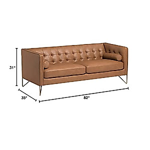Amazon Brand – Rivet Brooke Contemporary Mid-Century Modern Tufted Leather Sofa Couch, 82"W, Cognac