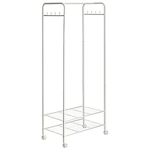 DOEWORKS Metal Garment Wire Rack With 2 Tier Storage Shelves for Large Capacity, Freestanding Clothes Hanger Storage Rolling Rack for Home, White