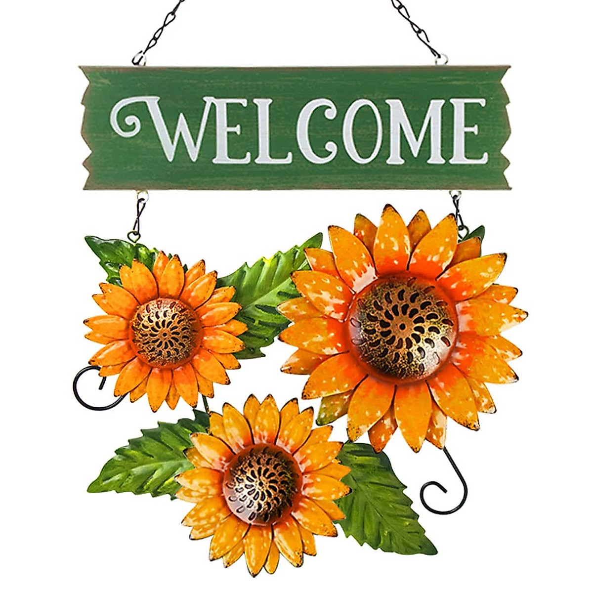 Sunflower Welcome Sign for Front Door, Sunflower Wreath, Hanging Fall Sunflower Welcome Door Sign for Outdoor, Farmhouse, Patio, Garden, Home (Metal)