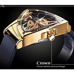 Winner Transparent Man Mechanical Watches Skeleton Dial Triangle Wrist Watch Silicone Strap Military Watch Punk Reloj Hombre