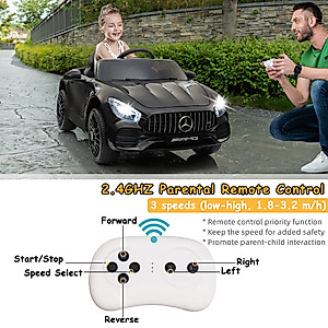 TOBBI Ride On Car 12V Licensed Mercedes Benz AMG GT Electric Car for Kids Ride On Toys Vehicle with 2.4G Remote Control, 2 Powerful Motors, Music, Horn, USB, Black
