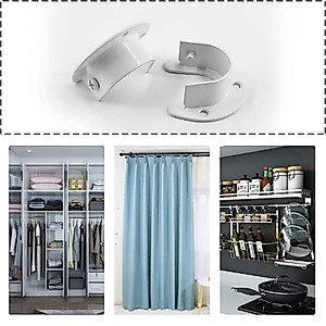 LifCratms 4Pcs Stainless Steel Closet Rod Bracket, 1-1/4" U-Shaped Curtain Flange Rod Holder, Wardrobe Pole End Supports Opening Flange Sockets with Screws (White)
