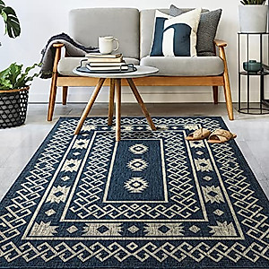 Antep Rugs Patio 8x10 Outdoor/Indoor Southwest Aztec Native Area Rug (Blue, 7'10" x 10')