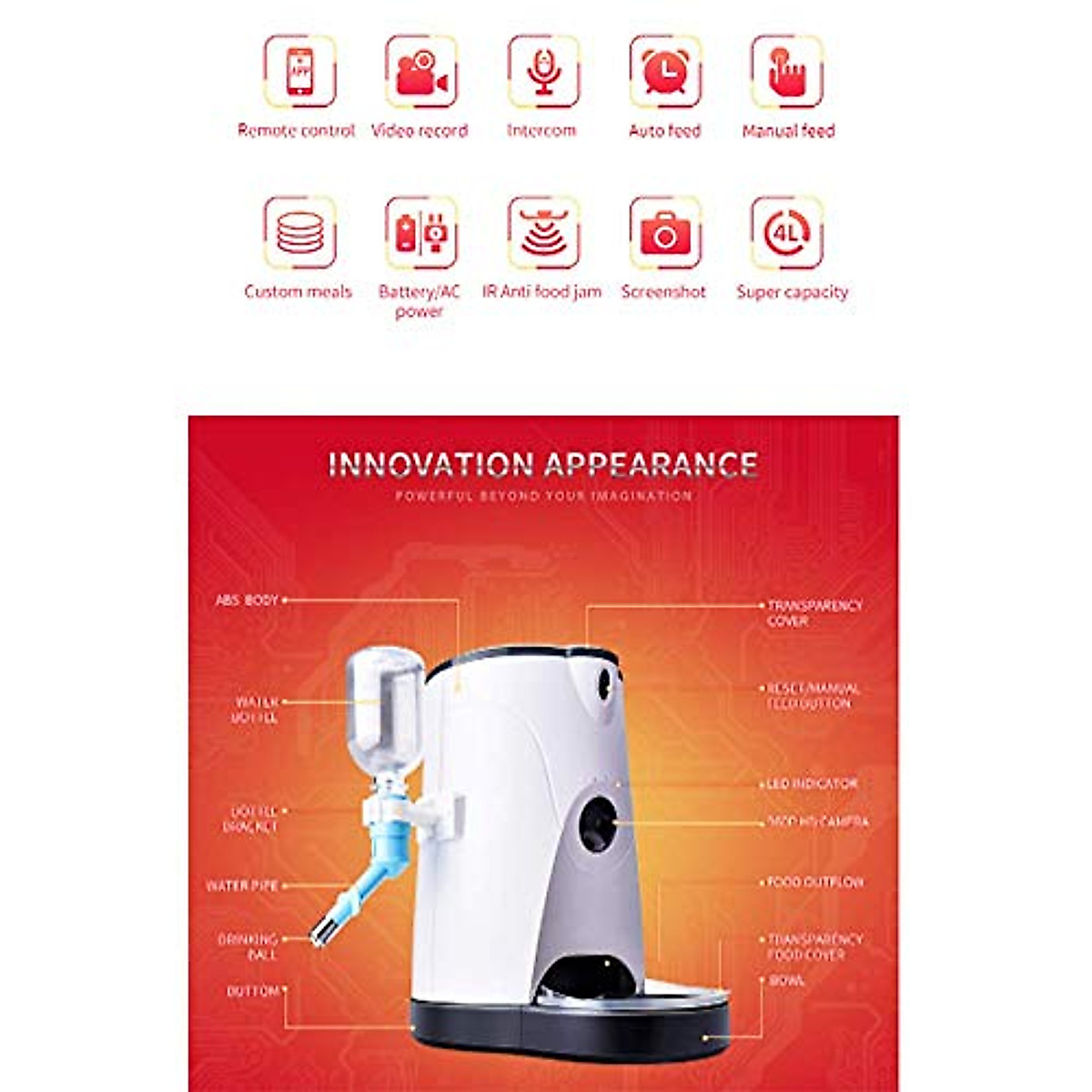 ZZK Intelligent Automatic Pet Food Feeder Pet Water Dispenser Cat Waterer Remote Video Surveillance Cat and Dog Automatic Pet Feeder