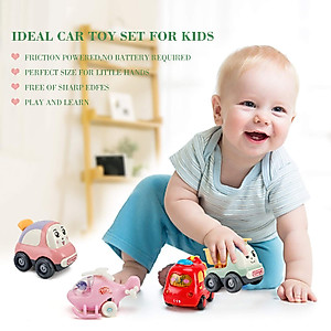 NASHRIO Push Forward and Wind Up Cars Toys for Baby and Toddlers, 4 Pack Kids Early Educational Vehicles - Boys and Girls Birthday Party Favors Gift (Random Colors)