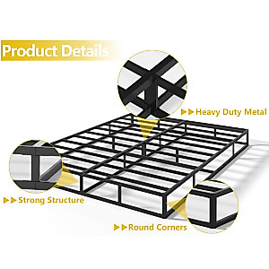Vitverve Box Spring King, 7 Inch High Metal King Size Box Spring Only, Heavy Duty Mattress Foundation with Fabric Cover, Easy Assembly, Quiet Noise Free, Non Slip, Black