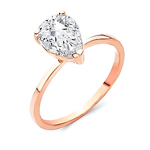 Takar Solid 10k Rose Gold CZ Pear Shape Solitaire Engagement/Proposal Ring (Size 7)