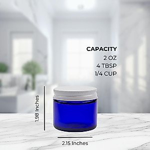 Cornucopia Brands 2oz Cobalt Blue Glass Jars w/Metal Lids (12 Pack); Straight Sided Containers for Creams, Cosmetics, Lotions and More