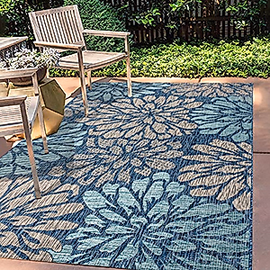 JONATHAN Y SMB110C-4 Zinnia Modern Floral Textured Weave Indoor Outdoor Area-Rug Bohemian Coastal Easy-Cleaning Bedroom Kitchen Backyard Patio Non Shedding, 4 X 6, Navy/Aqua