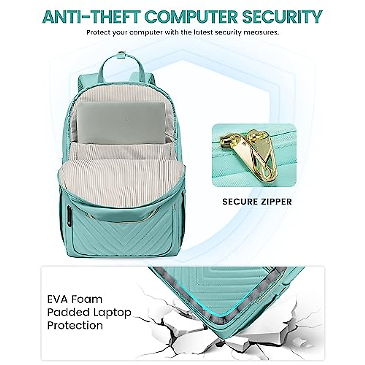 LOVEVOOK Backpack for Women Men, Laptop Bag 15.6 Inch Computer Back Pack with USB Port for Traveling Work Business, Waterproof Personal Item Travel Backpack Purse Casual Daily Nurse Bag, Mint Green