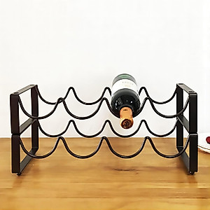 2-Tier Stackable Freestanding Wine Rack,Standing Bottles Holder Organizer,Wine Storage Shelf,Tabletop Stackable Wine Rack,Perfect for Bar,Wine Cellar,Basement,Cabinet,Pantry, etc,Hold 8 Bottles,Bronze