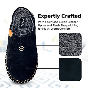 Clarks Mens Open Back Suede Leather Slipper With Heavy Stitching - Plush Sherpa Lining - Indoor Outdoor House Slippers For Men (13 M US, Tan)
