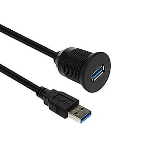 USB 3.0 Mount Cable –USB Extension Flush, Dash, Panel Mount Cable, for Car, Boat, Motorcycle and More (3.3FT/1M)