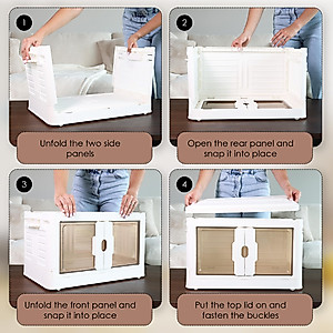 Keszi's Choice 3 Tier Collapsible Plastic Storage Bins with Lids, Wardrobe Closet Organizer, Stackable Storage Bins, Foldable Plastic Storage Container with Doors and Lids 8.5 Gallon each (3 PACK)