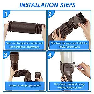 Gutter Downspout Extensions, 2 Pack Flexible Rain Gutter Downspout Extenders, Drain Downspout Extender for House Gutter Splash Block, Drainage Pipe Connector from 21"-70" - Brown