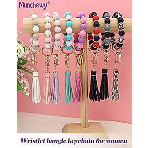Silicone Key Ring Bracelet for Women, Elastic Beaded Wristlet Keychain Key Holder for Mother’s Day Gift(Grey/Black)
