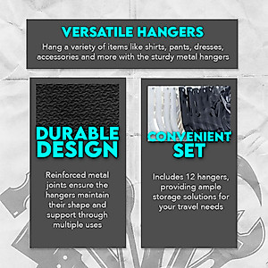 SE 12-Piece Set of Folding Ultra Compact Travel Hangers (Black & White), Open 16-Inches Folded 5-Inches