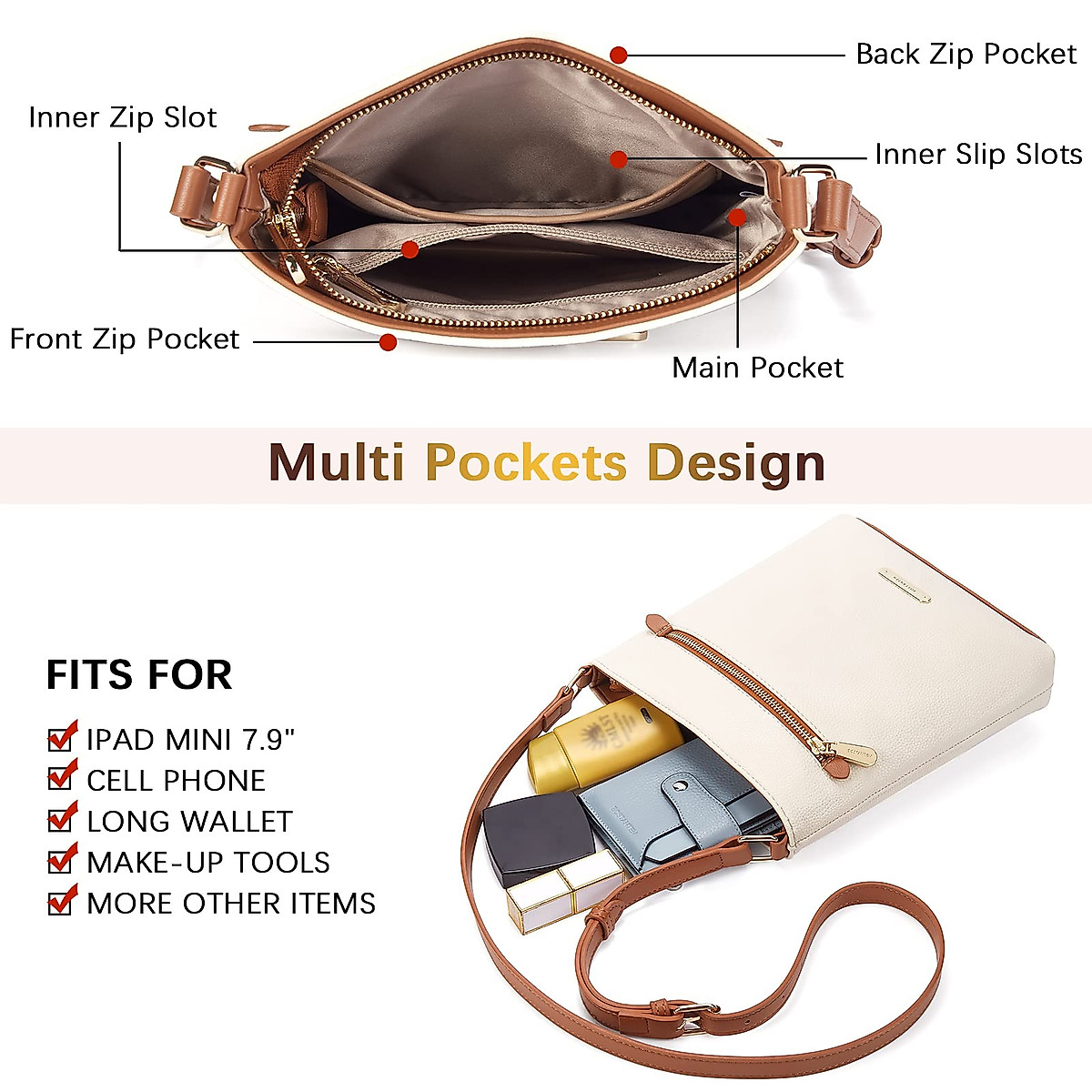 BOSTANTEN Crossbody Bags Purses for Women Trendy Soft Leather Shoulder Handbags with Adjustable Strap Zipper Pocket