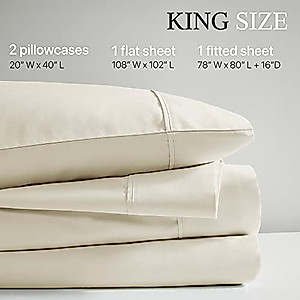 Beautyrest 1000 Thread Count, Solid Color Sheet Set, Elastic Deep Pocket, All Season, Breathable, HeiQ Smart Temperature, Soft Cotton Blend Bedding, Matching Pillowcase, King Ivory 4 Piece