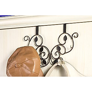 GUSUWOD Over The Door Metal Coat Rack Hook Hanger with 4 Hooks, Bronze, Set of 2