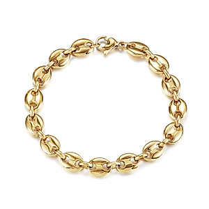 WISTIC Coffee Bean Bracelets Stacked Link for Women Adjustable Gold Plated Stainless Steel Link Charm Chain for Men and Adults Fashion Gift