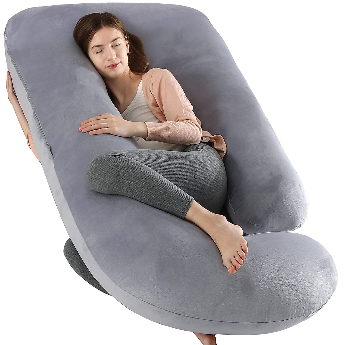 Elover Pregnancy Must Haves Pregnancy Pillow U-Shaped Full Body Maternity Support Pillow for Pregnant Women with Replaceable and Washable Velvet Cover Size 57" (Dark Gray, Velvet)