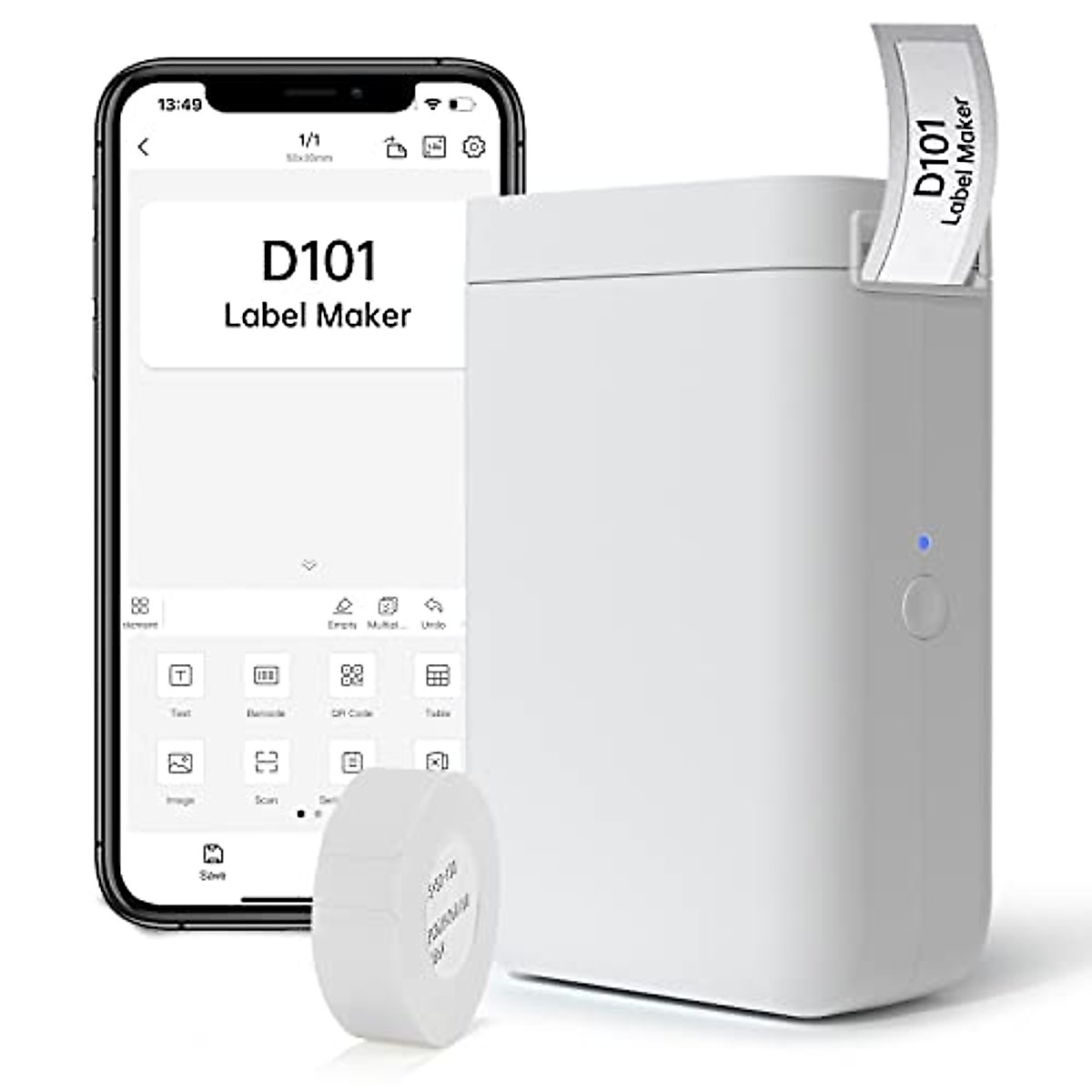 Bundle Label Maker Machine D101 Bluetooth Label Maker with 2 Rolls of White Label Tape 12×40mm, 25×50mm