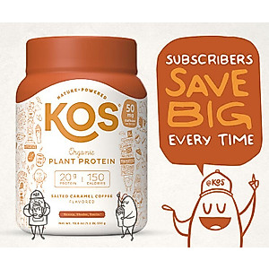 KOS Vegan Protein Powder, Salted Caramel Coffee - Low Carb Pea Protein Blend, Organic Plant Superfood Rich in Vitamins & Minerals - Keto, Dairy Free - Meal Replacement for Women & Men - 15 Servings